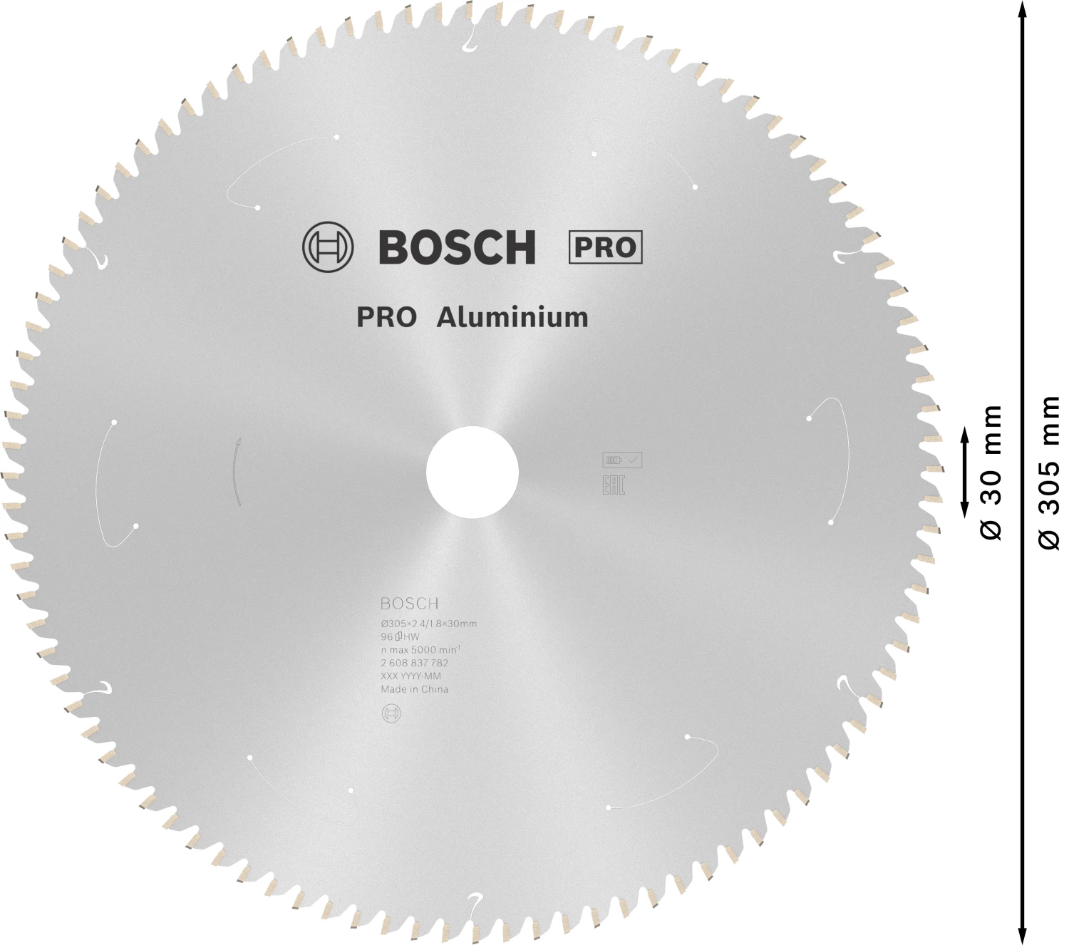 Bosch 2608837782 PRO cirkelzaagblad - 305 x 30 x 96T - aluminium